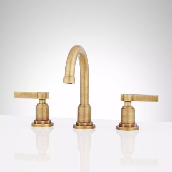 Signature Hardware Greyfield 1.2 GPM Widespread Bathroom Faucet with Metal Lever Handles and Pop ...